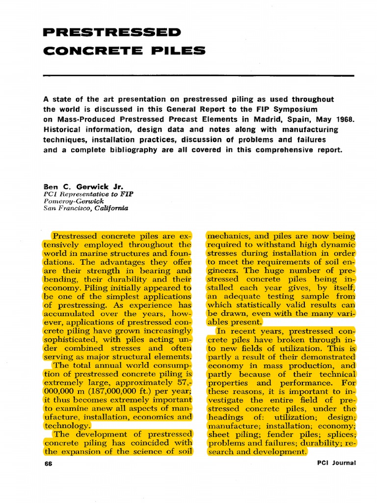 Prestressed Concrete Piles - Ben C. Gerwick JR | PDF | Deep Foundation ...