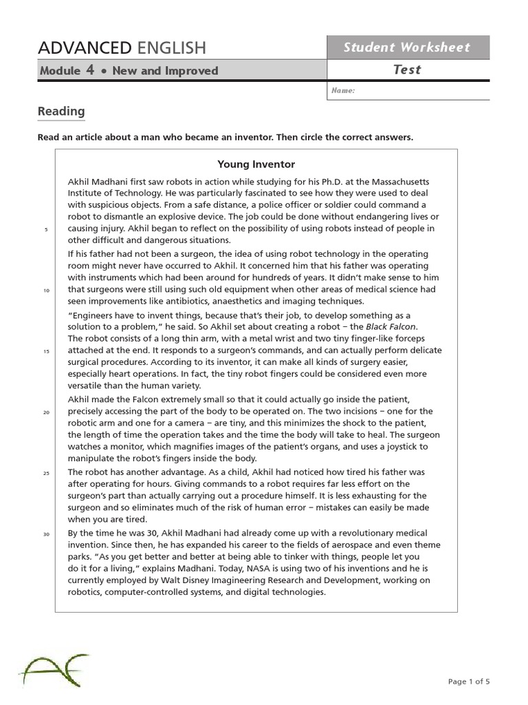 Module 4 Test - Advanced English | PDF | Robot | Robotics