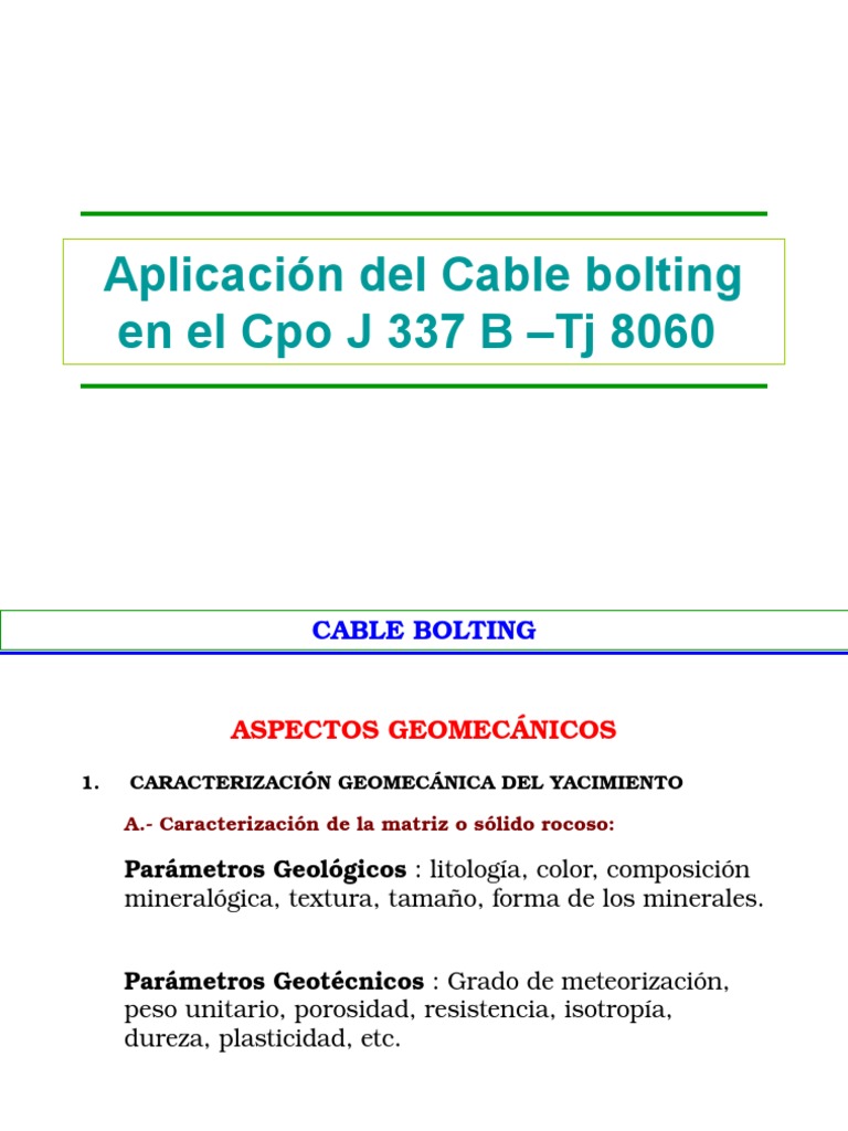 Aplicacion Del Cable Bolting Zona I - CIA. Minera Volcan | PDF ...