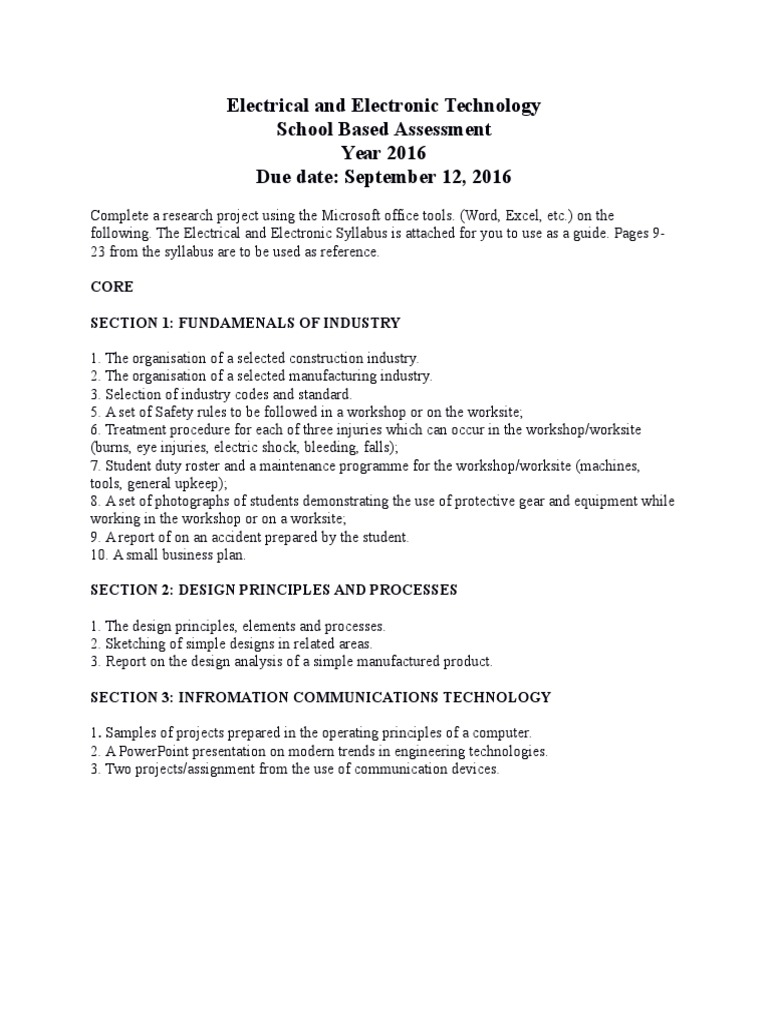 Electrical and Electronic Technology SBA 2016-17