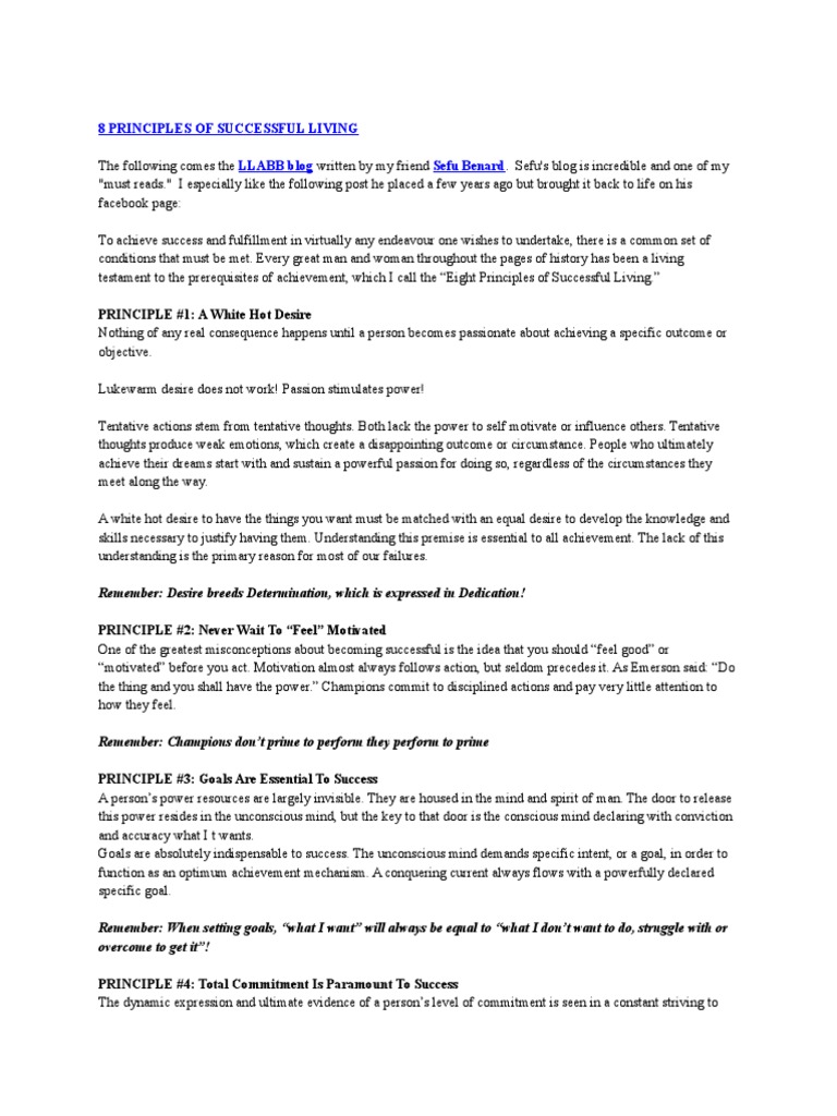 8 Principles of Successful Living | PDF | Thought | Motivation