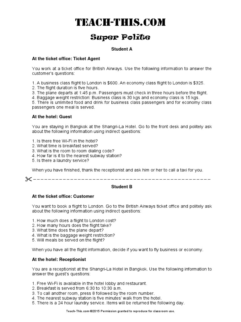 Super-Polite Indirect Questions Activity PDF | PDF | Business Class ...