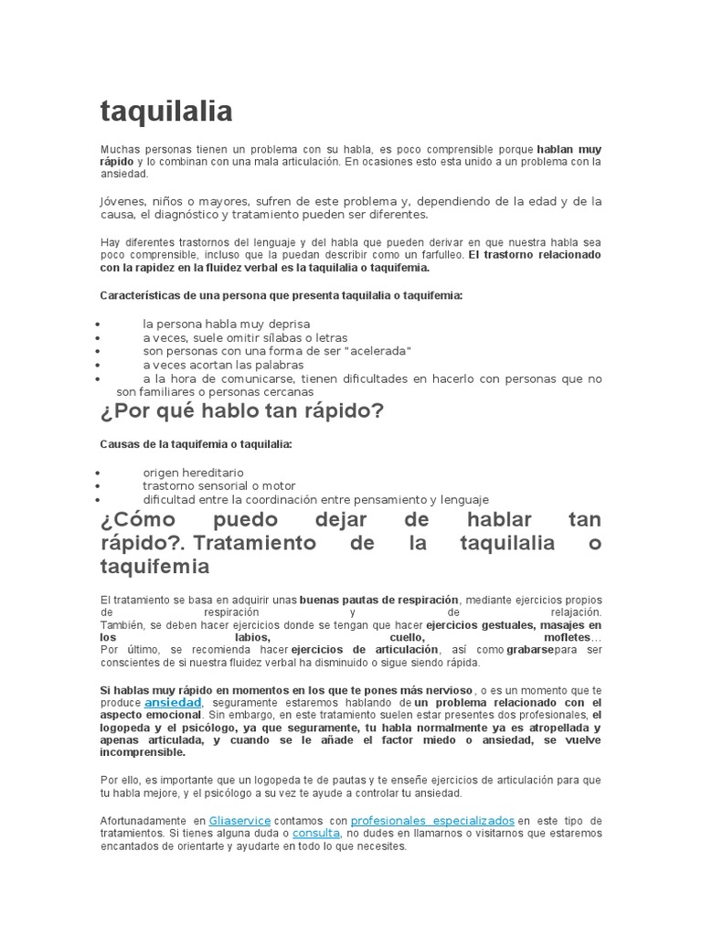 Taquilalia: causas y tratamiento | PDF