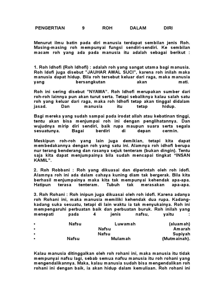 Pengertian 9 Roh Dalam Diri | PDF