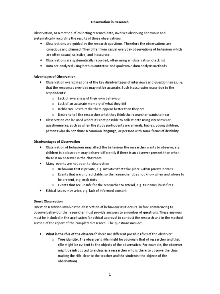 Observation Checklist 2 Sep 05 | Observation | Qualitative Research