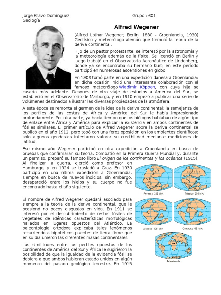 Breve Biografia de Alfred Wegener | PDF | Ciencias de la Tierra | Naturaleza