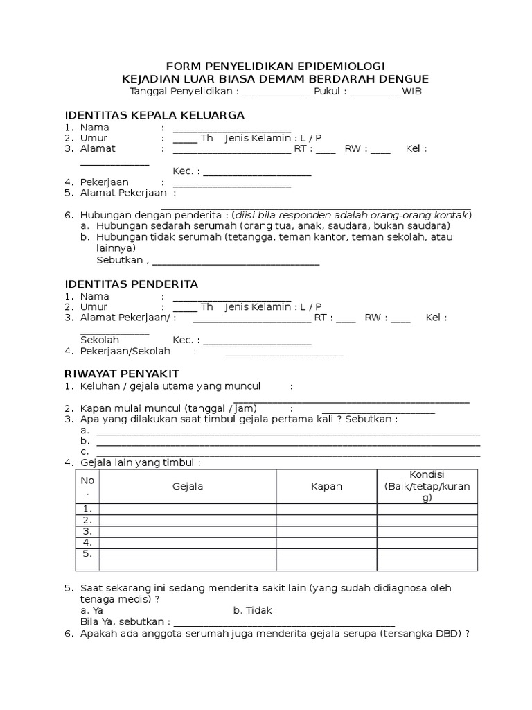 Formulir Pe DBD Saat KLB DBD | PDF