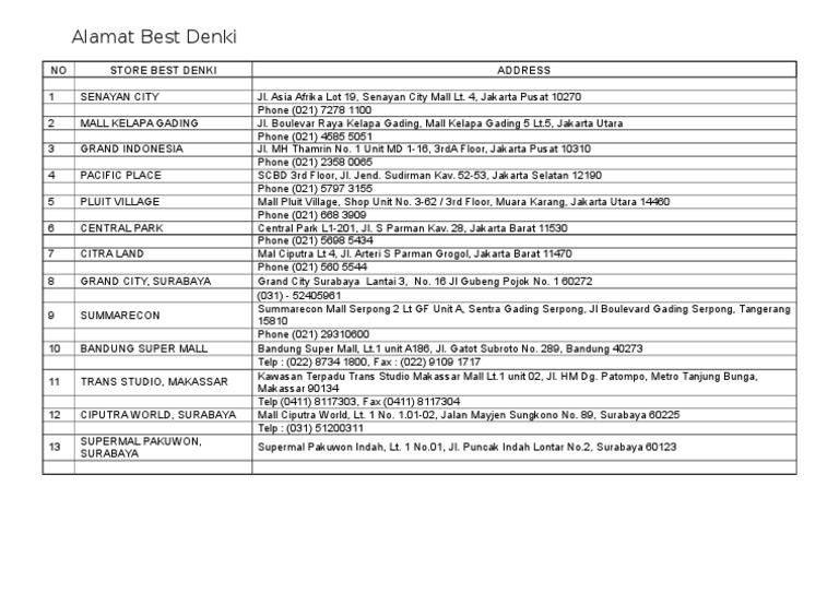 Best Denki Store Locations in Indonesia | PDF
