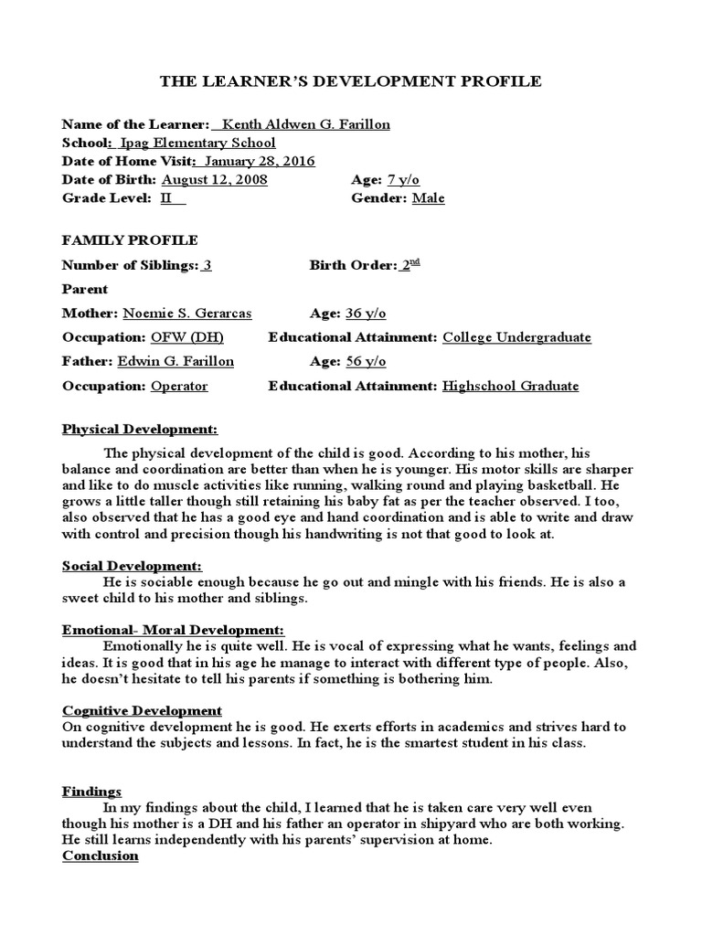 The Learner'S Development Profile | PDF | Sibling | Child Development