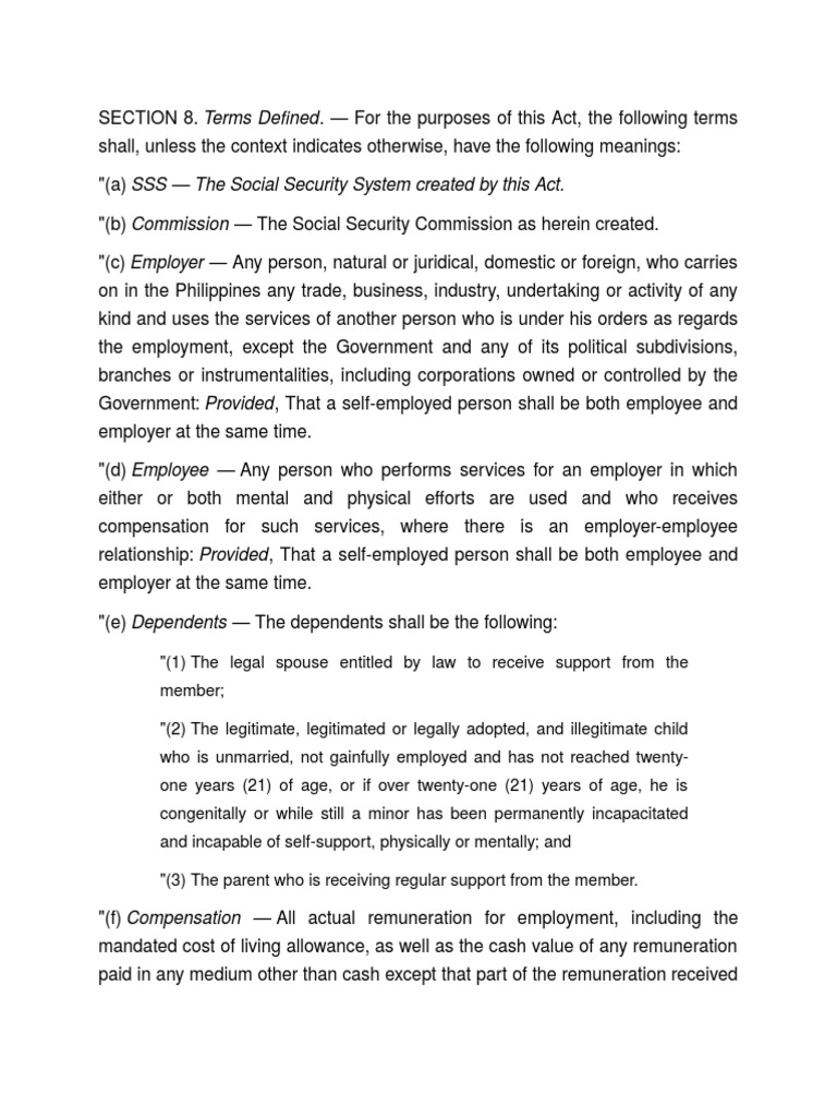 SSS' EE and ER Definitions | Self Employment | Employment