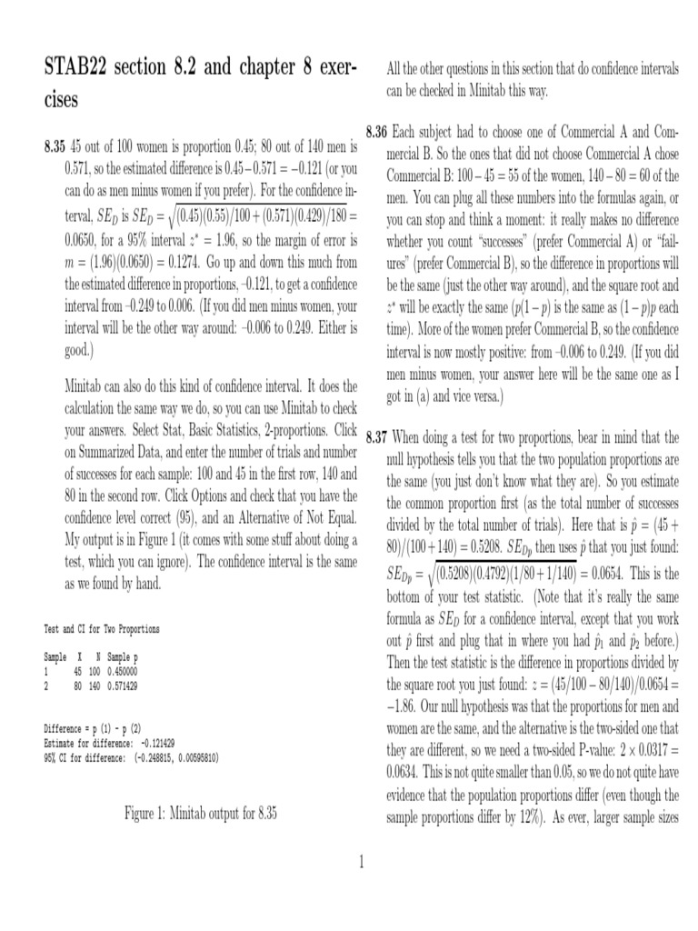 STAB22 Section 8.2 and Chapter 8 Exer-Cises | PDF | P Value | Confidence Interval