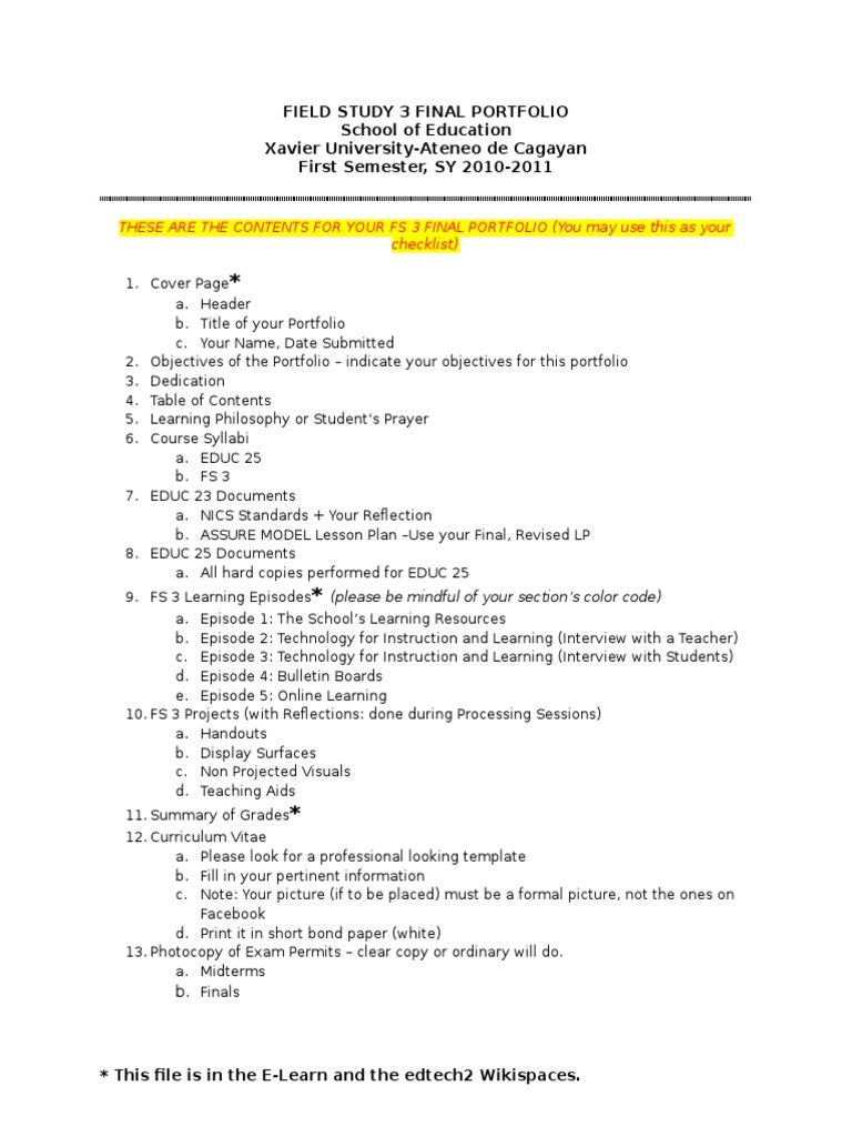 FS3 Final Portfolio Checklist Guide | PDF