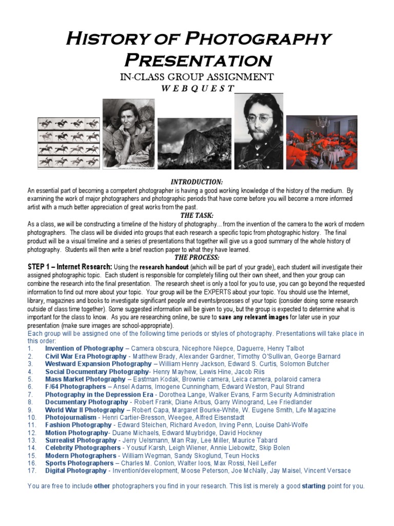History of Photography Presentation | PDF | Photographer | Art Media