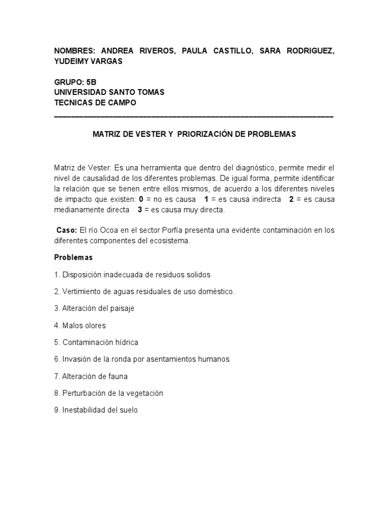 Matriz de Vester | PDF | La contaminación del agua | Aguas residuales