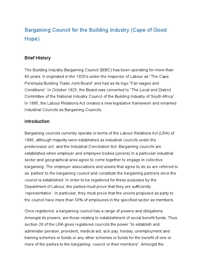 Building Industry Bargaining Council Overview | PDF | Trade Union ...