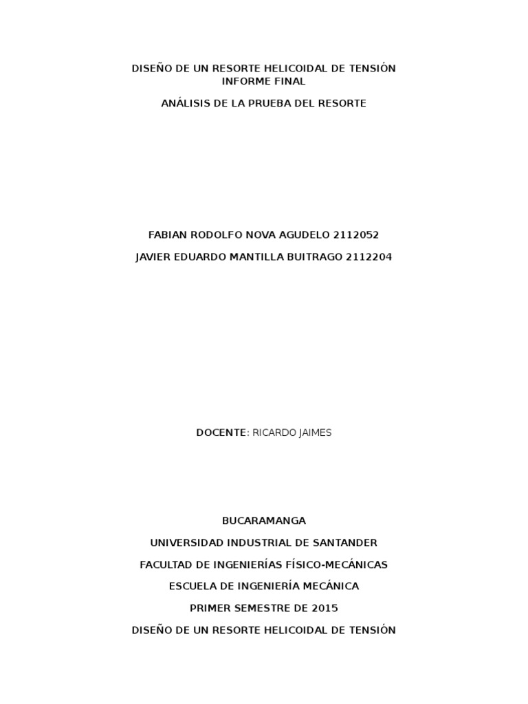 Diseño de Un Resorte Helicoidal de Tensión Correjido | PDF | Hogar ...