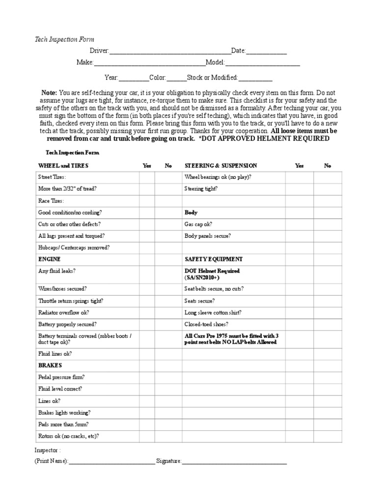 FSAE Tech Inspection Checklist | PDF
