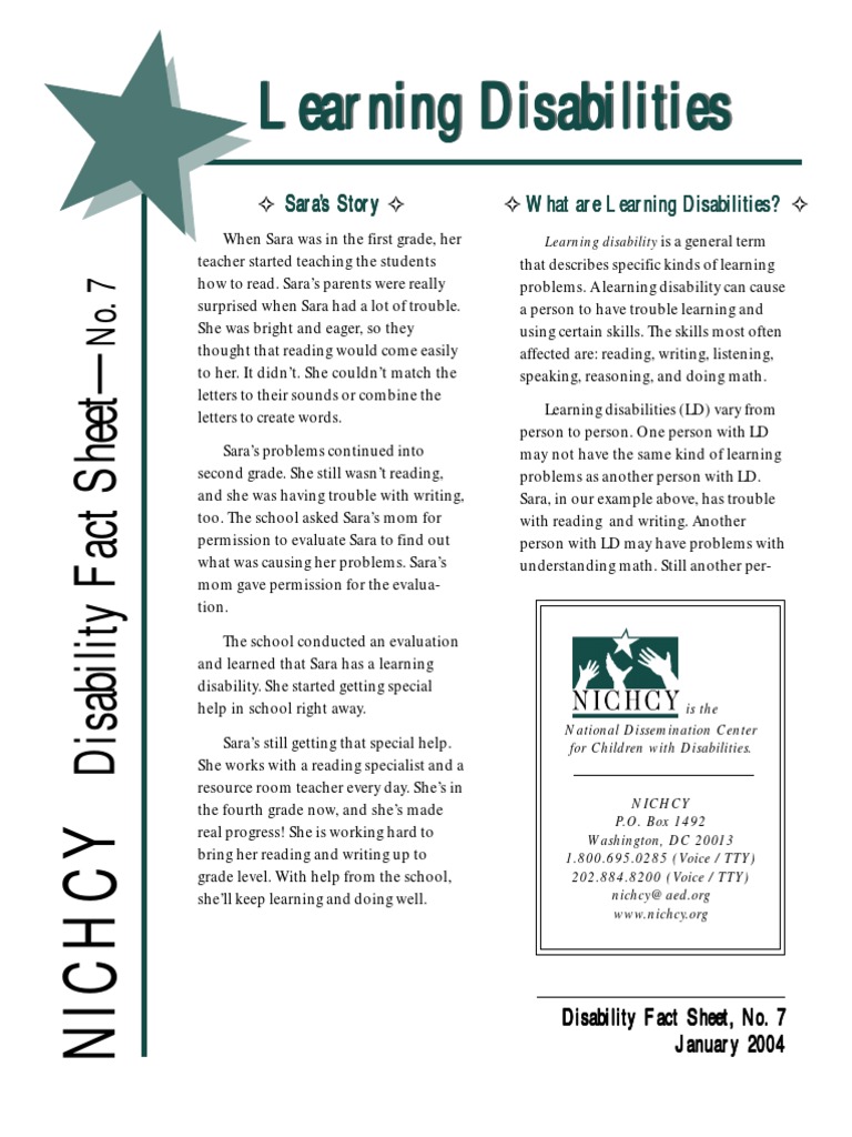 Learning Disabilities Fact Sheet | PDF | Learning Disability ...