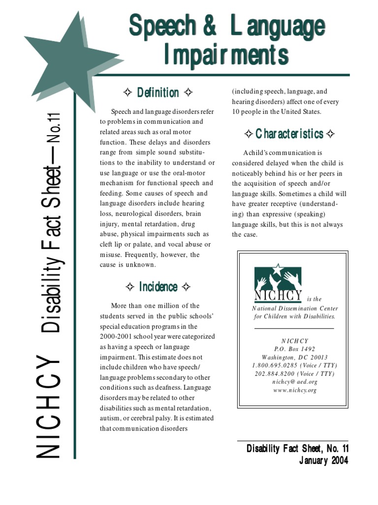 Speech and Language Impairments Fact Sheet | Speech Language Pathology ...