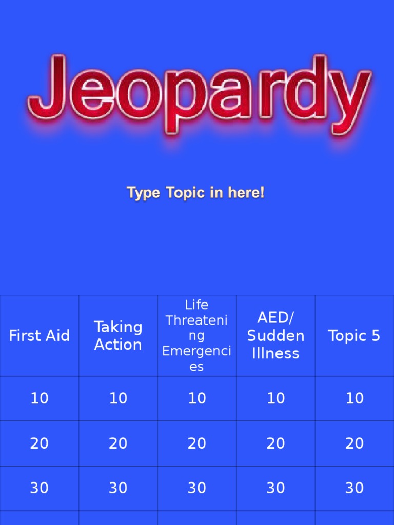 First Aid Jeopardy | PDF | Cardiopulmonary Resuscitation | Thorax