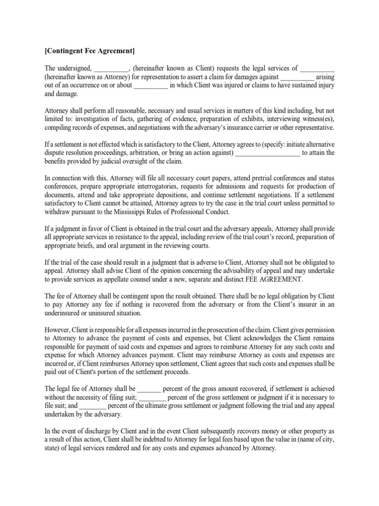 Sample Contingency Fee Agreement | PDF | Lawyer | Lawsuit
