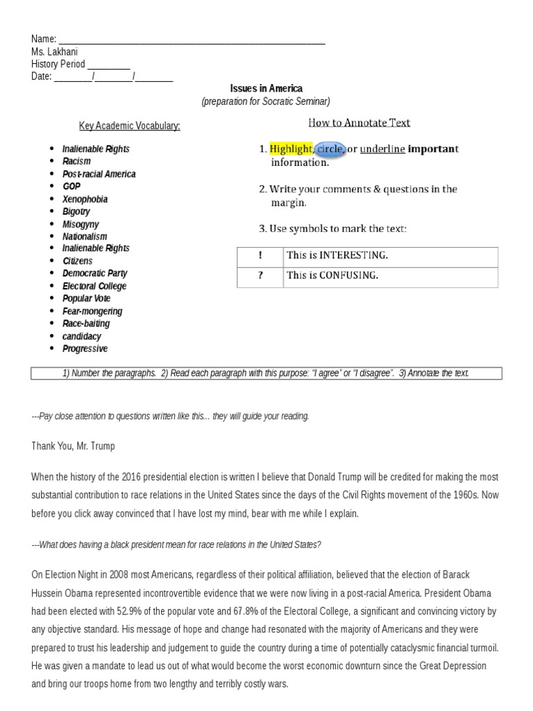 Socratic Seminar | PDF | Barack Obama Citizenship Conspiracy Theories ...