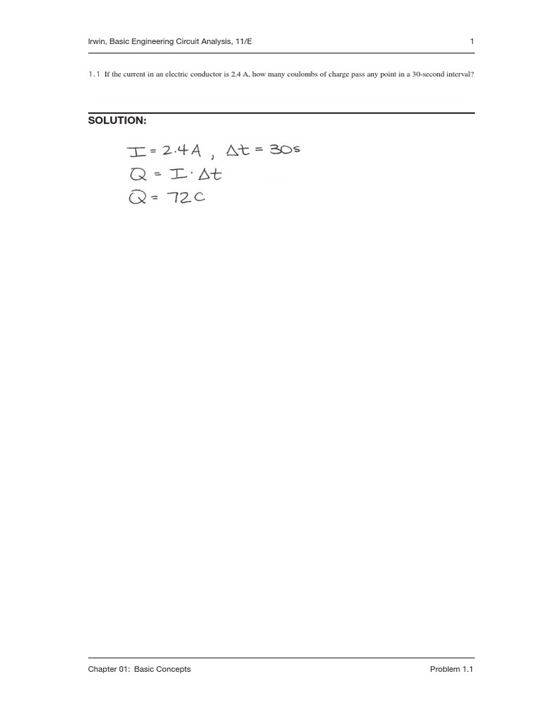 Irwin, Basic Engineering Circuit Analysis, 11/E Chapter 1, Solution | PDF | Network Analysis ...
