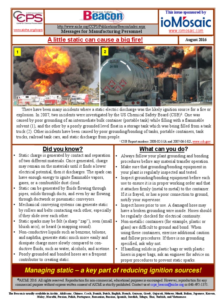 Process Safety Beacon - July 2016.pdf | Chemistry | Energy And Resource