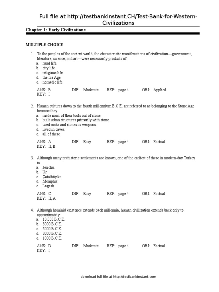 Test Bank For Western Civilizations | PDF | Sumer | Epic Of Gilgamesh