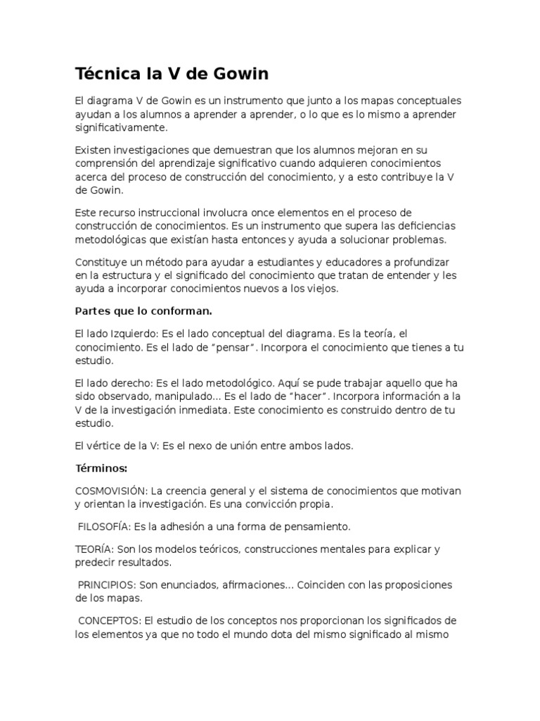 Técnica La V de Gowin | PDF | Concepto | Aprendizaje