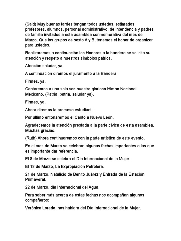 Programa y Efemerides Asamblea Mes de Marzo | PDF