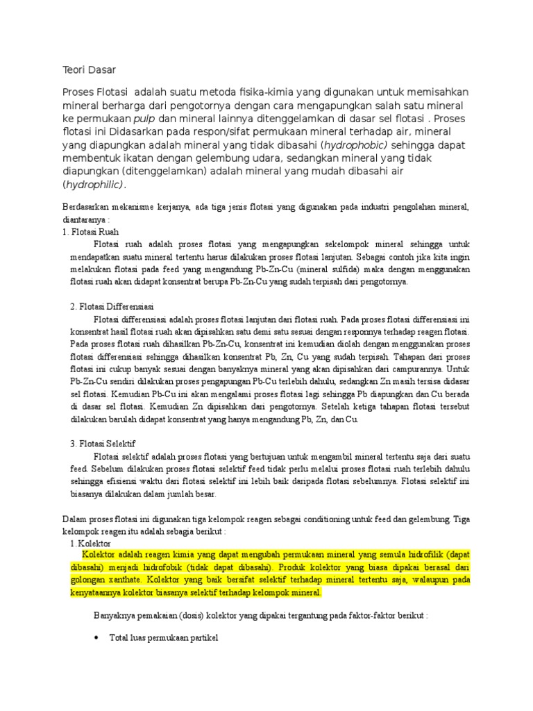 Teori Dasar Flotasi | PDF