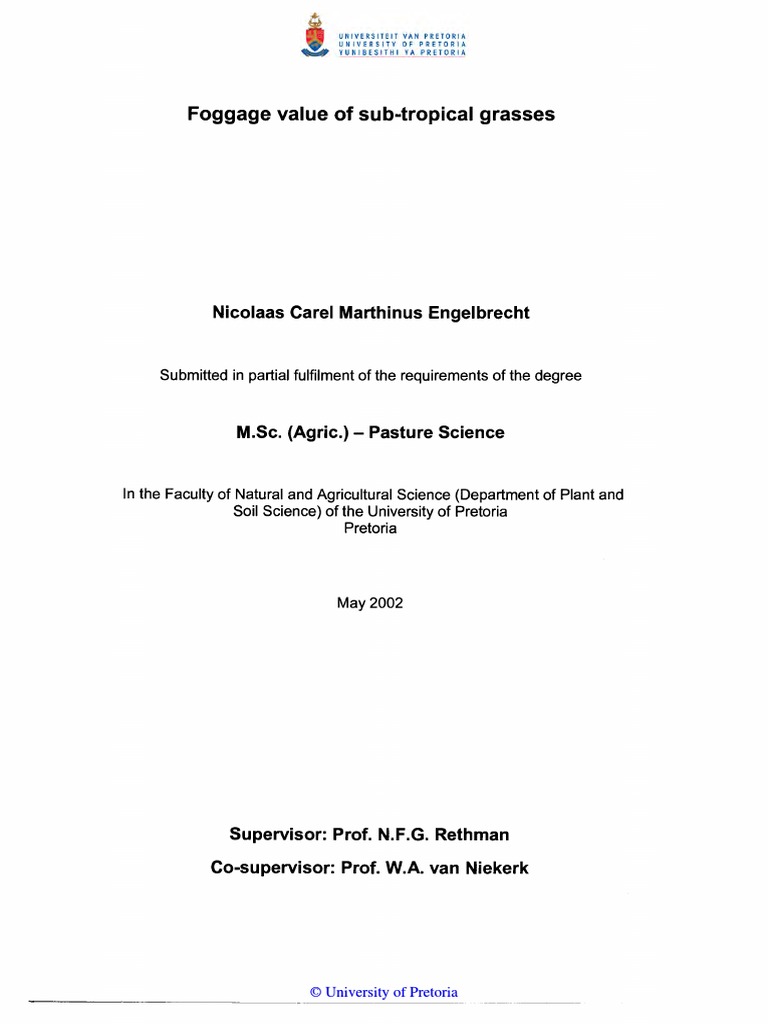 Foggage Value of Sub-Tropical Grasses | PDF | Hay | Horticulture And ...