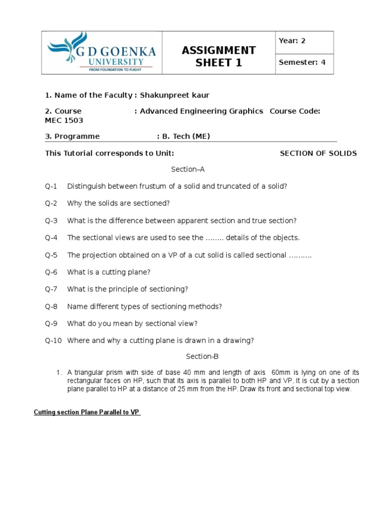 Assignment Sheet 1: Year: 2 Semester: 4 | PDF