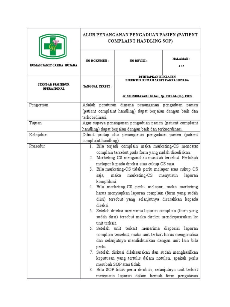 Sop Alur Penanganan Pengaduan Komplain | PDF