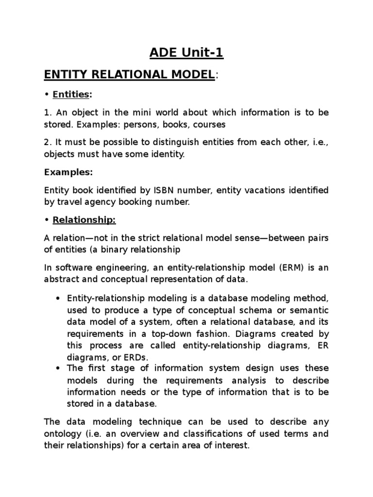ADE Unit-1: Entity Relational Model | PDF | Conceptual Model | Data Model
