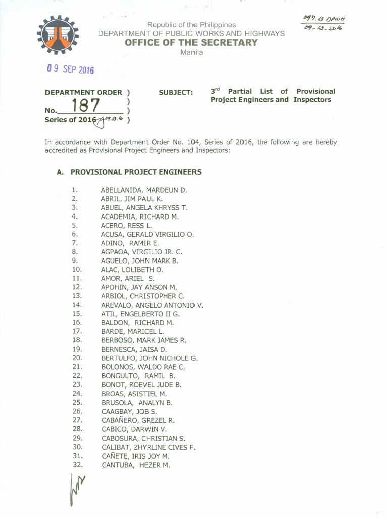 DPWH Provi Project Engineers Results | PDF