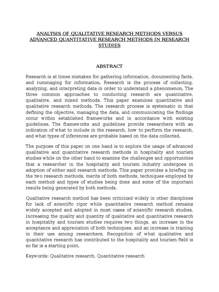 Adavanced Qualitative Research Methods Versus Advanced Quantitative ...