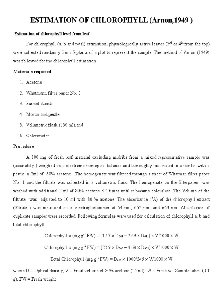Estimation of Chlorophyll | PDF
