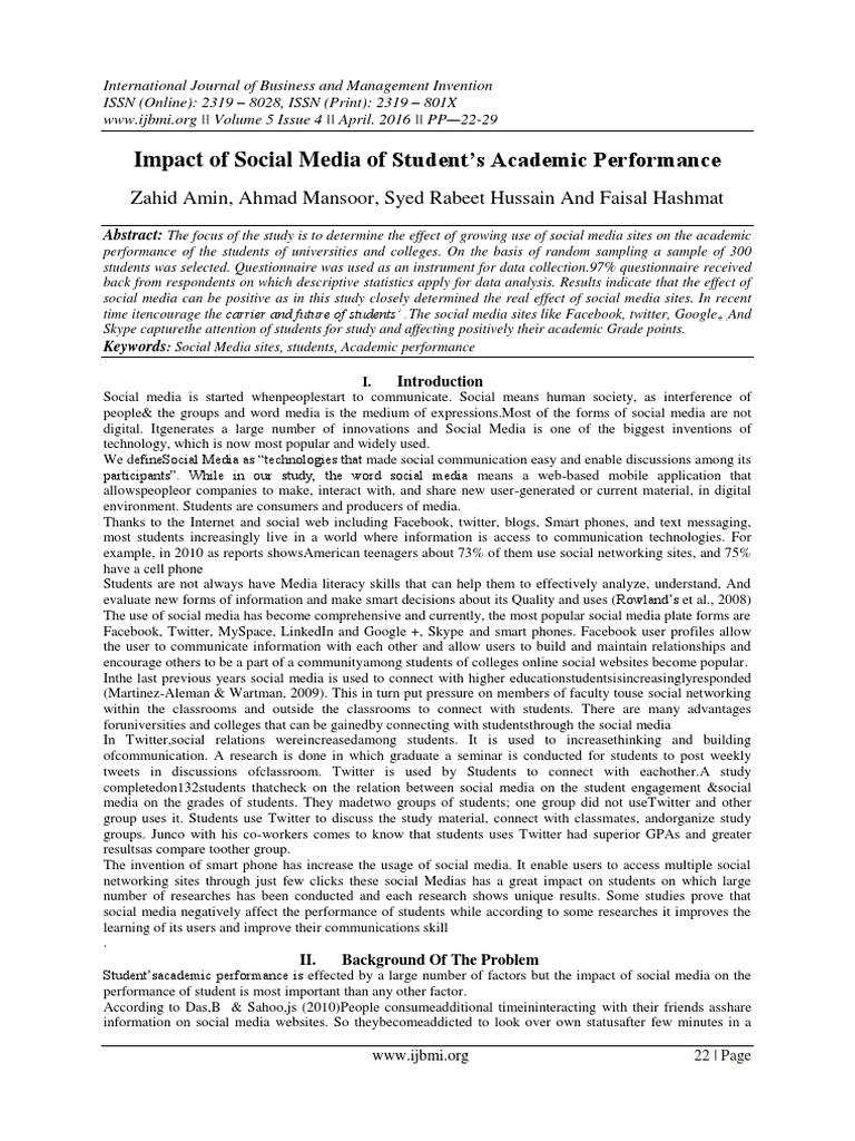 Impact of Social Media of Student's Academic Performance | PDF | Social ...