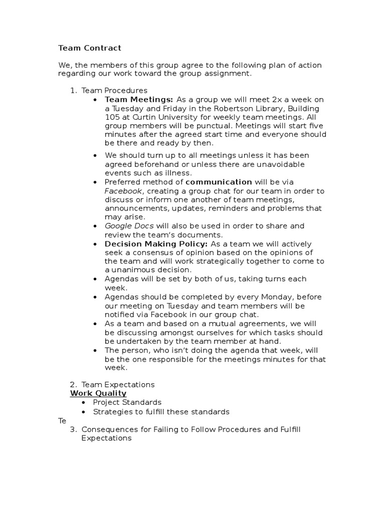Team Contract Guidelines for Group Work | PDF | Self-Improvement | Wellness
