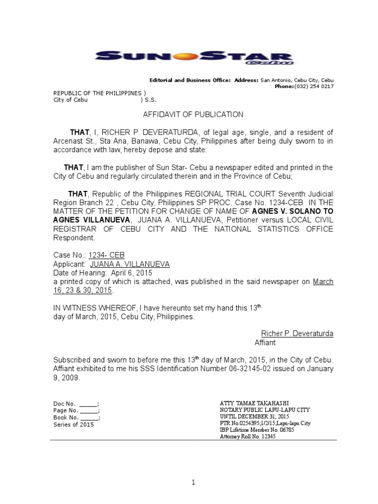Affidavit of Publication