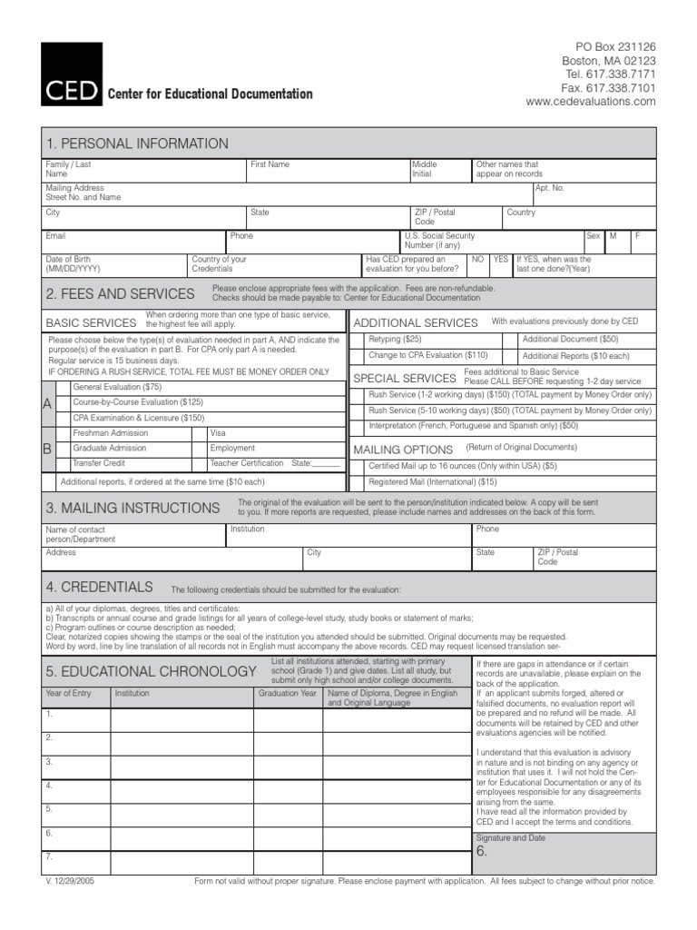 Ced Application Form | Mail | Zip Code