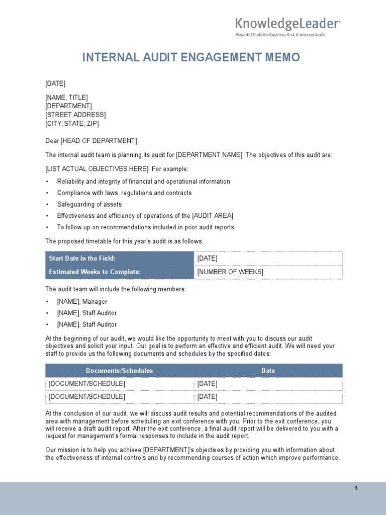 Internal Audit Engagement Memo | PDF