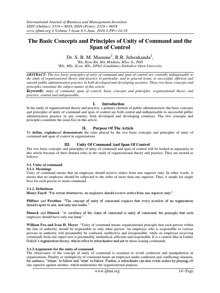 The Basic Concepts And Principles Of Unity Of Command And The Span Of 4606