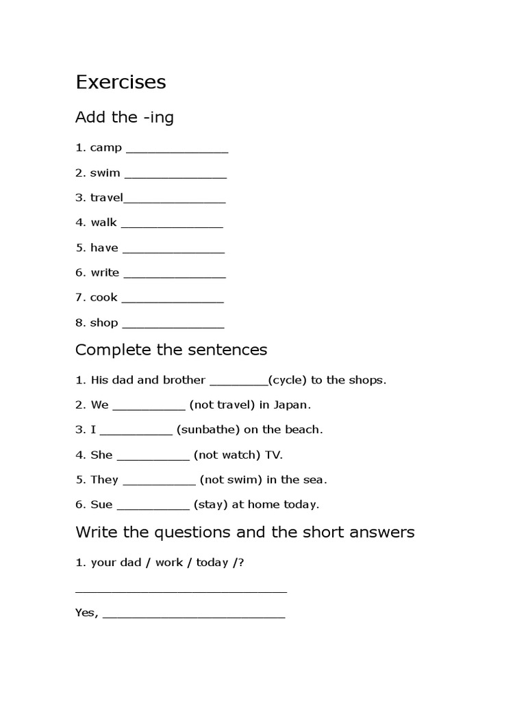 Exercises: Add The - Ing | PDF