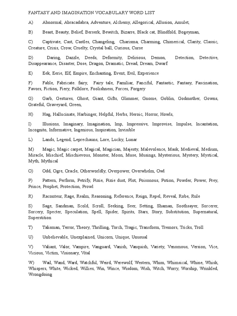 Fantasy Vocabulary | PDF