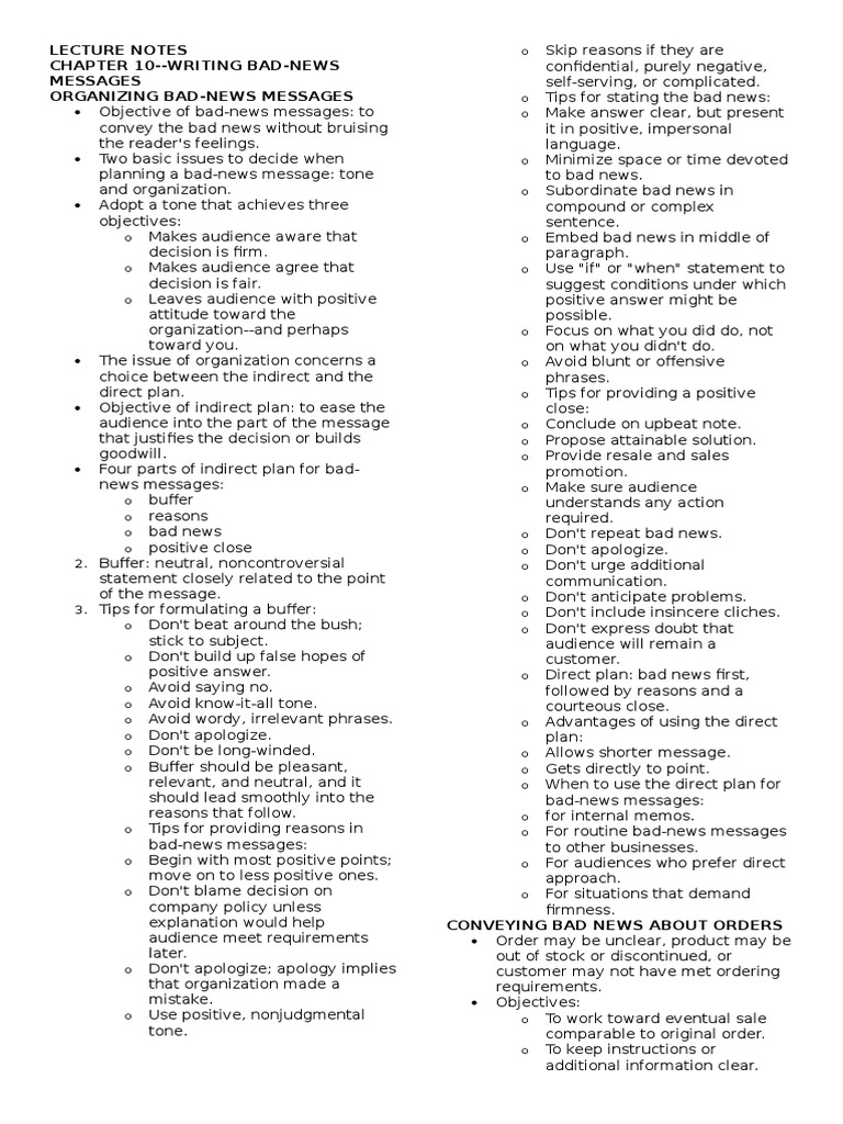 Chapter 10 - Writing Bad News Messages | PDF | Employment | Business ...