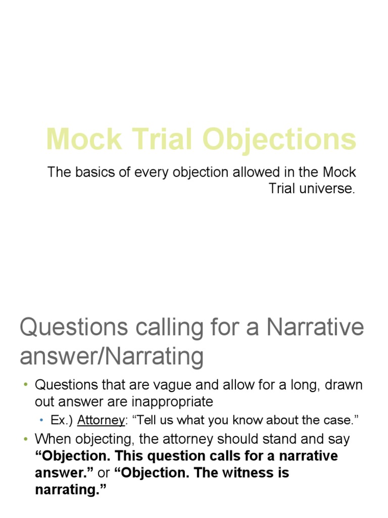 Mock Trial Objections: The Basics of Every Objection Allowed in The ...