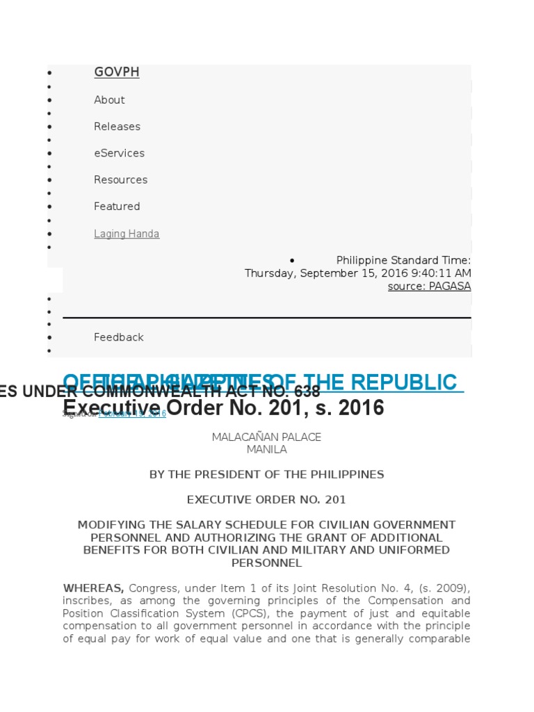 Salary Adjustment Under EO 201 | PDF | President Of The Philippines ...
